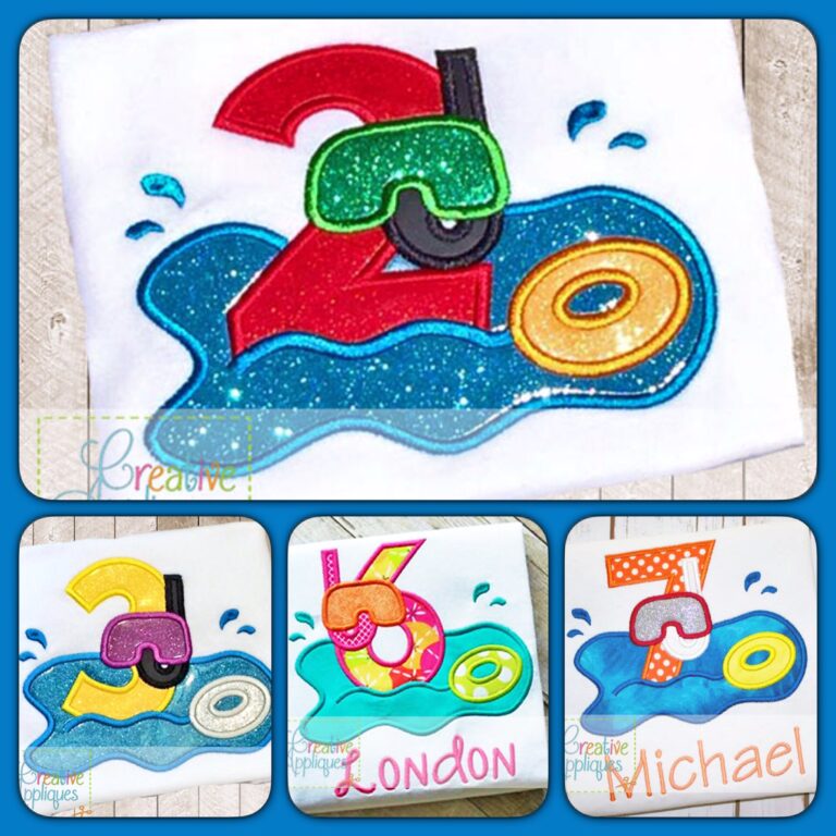 Pool Party Number Set Applique - Creative Appliques