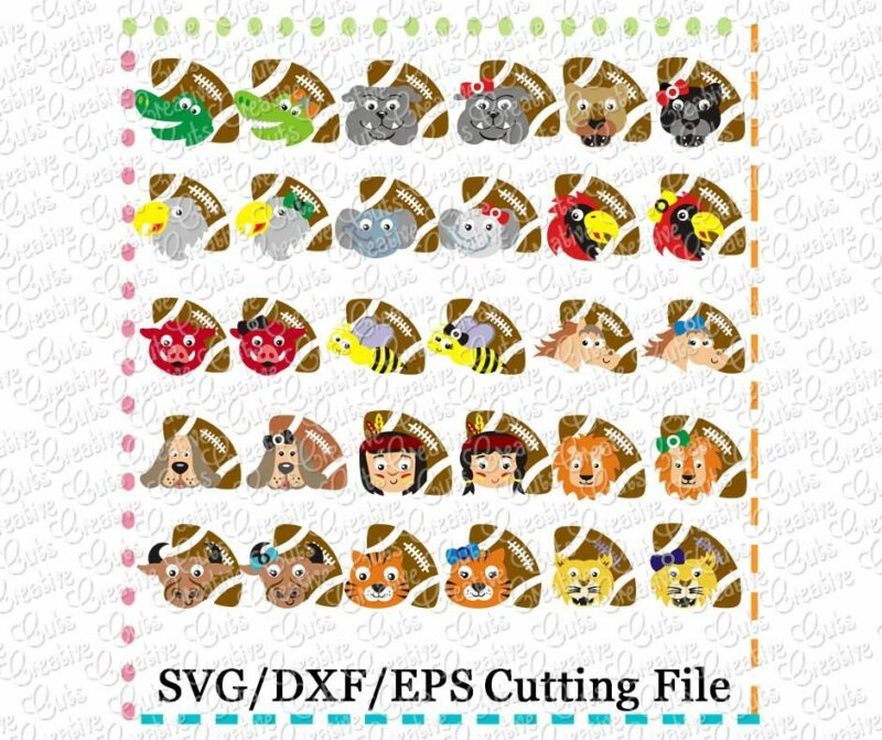 30 Football Mascot Cutting File Set SVG DXF EPS - Creative Appliques