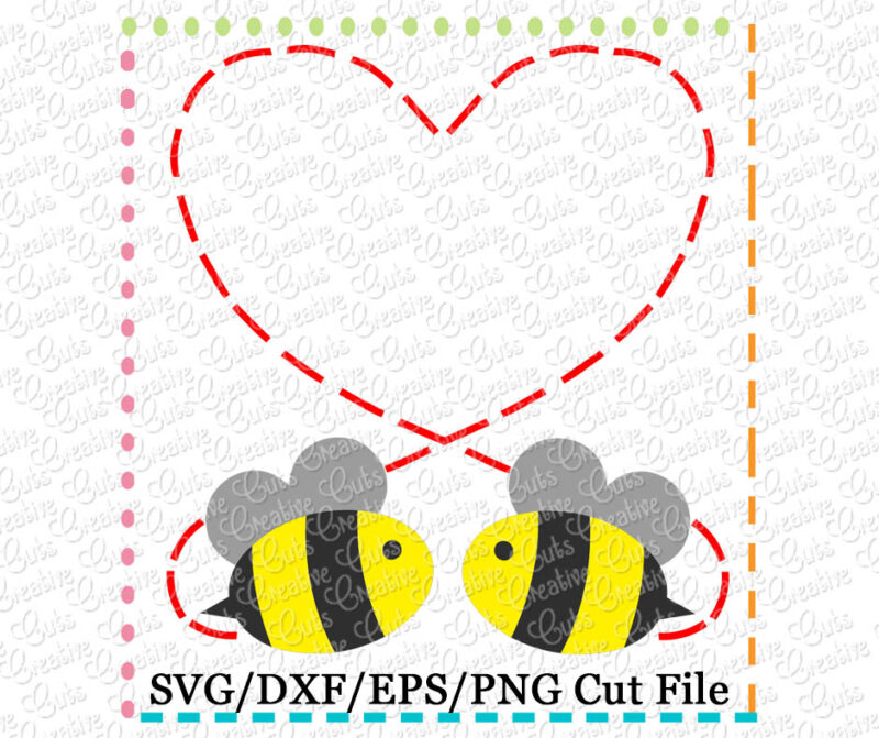 Bees with Heart Cutting File SVG DXF EPS - Creative Appliques