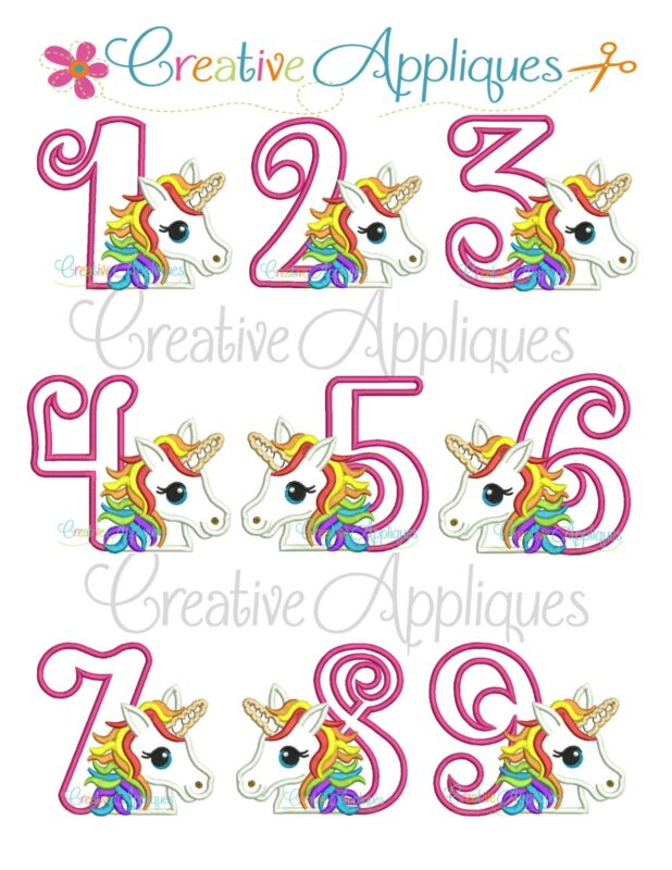 Rainbow Unicorn Number Set Applique - Creative Appliques
