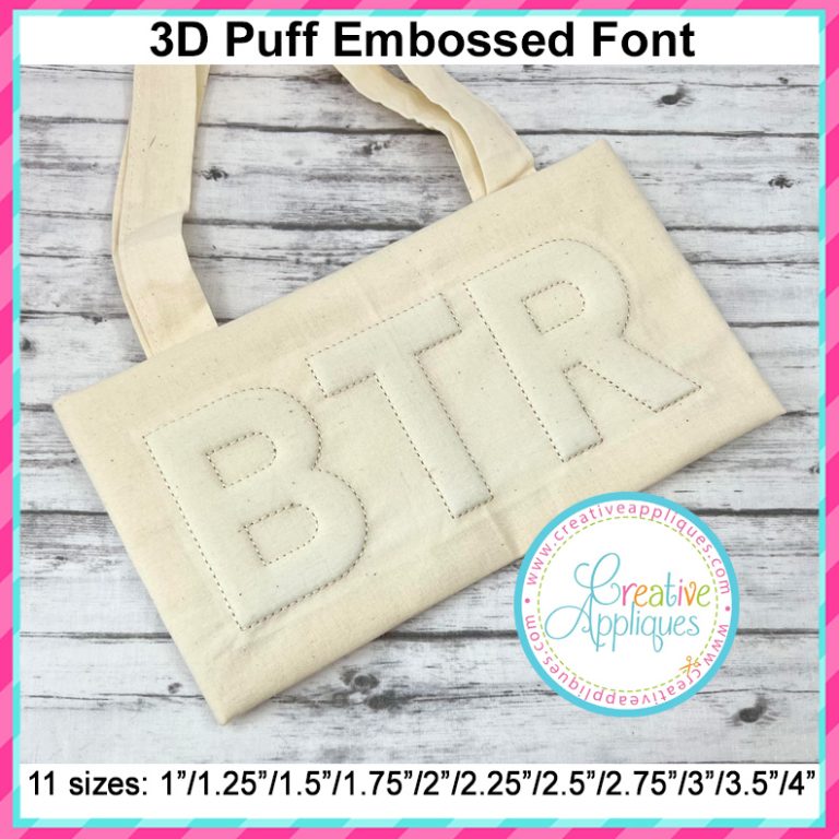 3D Puff Embossed Reverse Embroidery Font