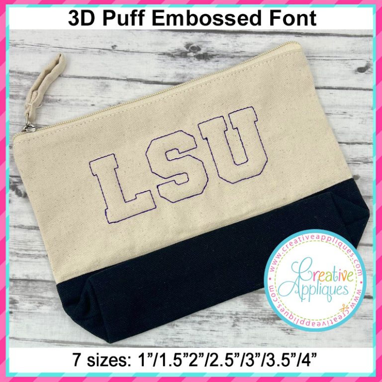 3D Puff Embossed Collegiate Embroidery Font