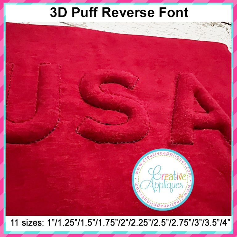 3D Puff Embossed Reverse Embroidery Font