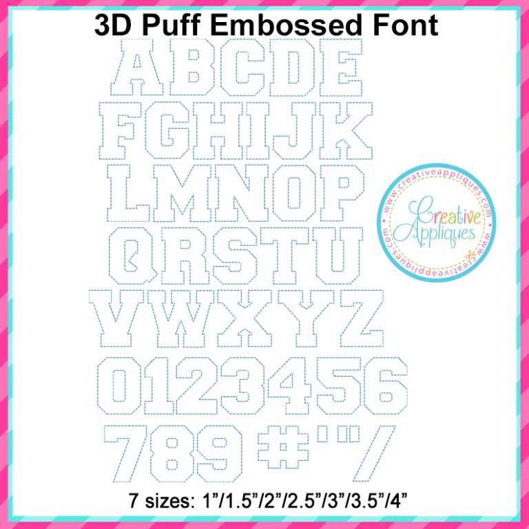 3D Puff Embossed Collegiate Embroidery Font