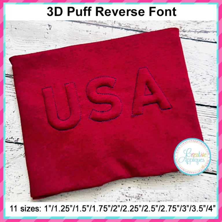 3D Puff Embossed Reverse Embroidery Font
