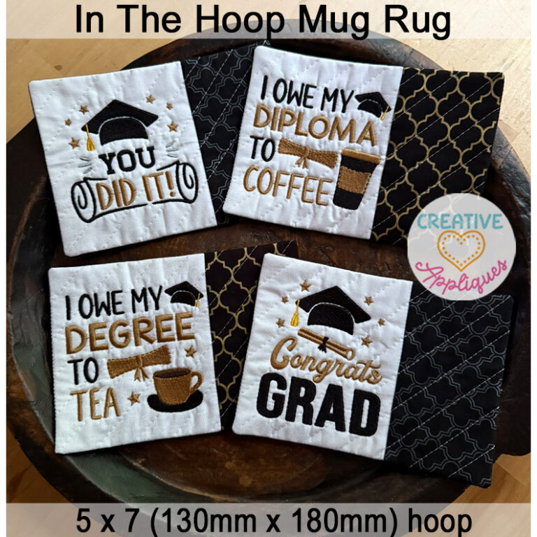 Graduation Mug Rug In the Hoop Design Set