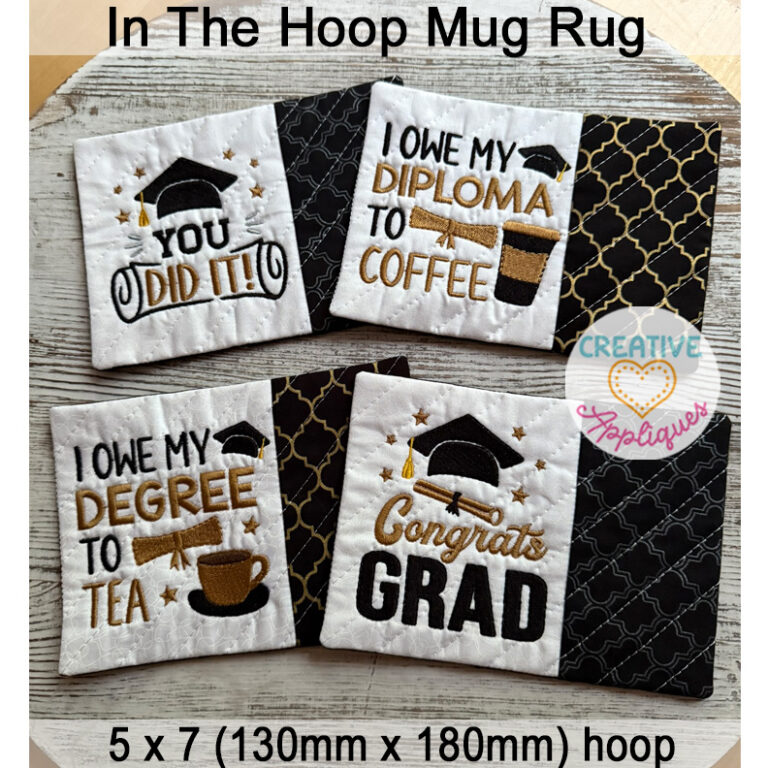 Graduation Mug Rug In the Hoop Design Set