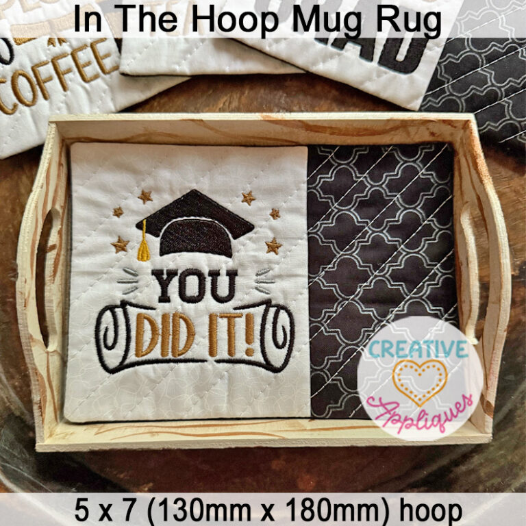 Graduation Mug Rug In the Hoop Design Set
