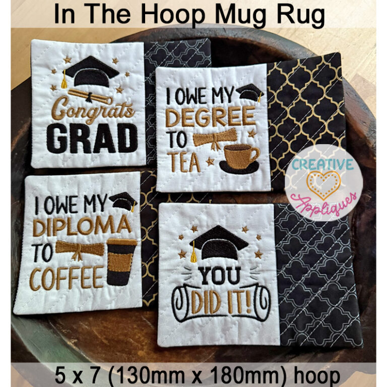 Graduation Mug Rug In the Hoop Design Set