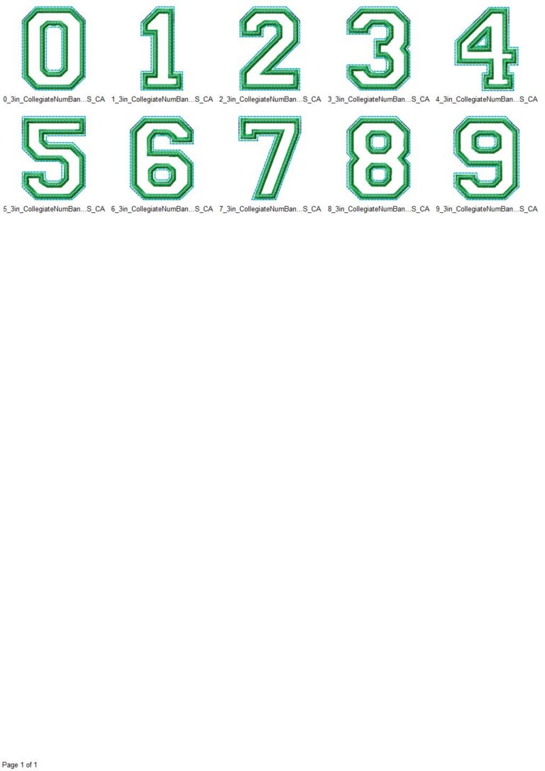 Collegiate Numbers Banner In the hoop design