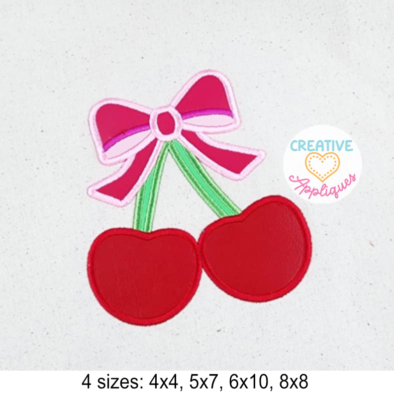 Cherry Bow Applique Design - Creative Appliques