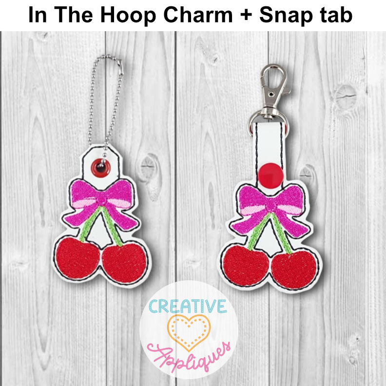Cherry Bow Cap Snap Tab + Charm In the hoop design