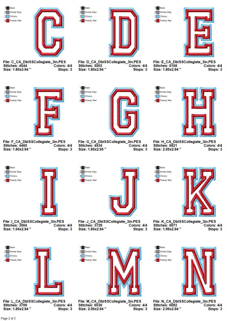 Narrow Collegiate Double Satin Alphabet Applique Design - Creative ...