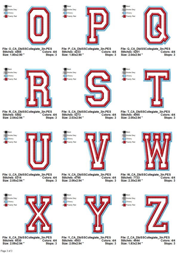Narrow Collegiate Double Satin Alphabet Applique Design - Creative ...