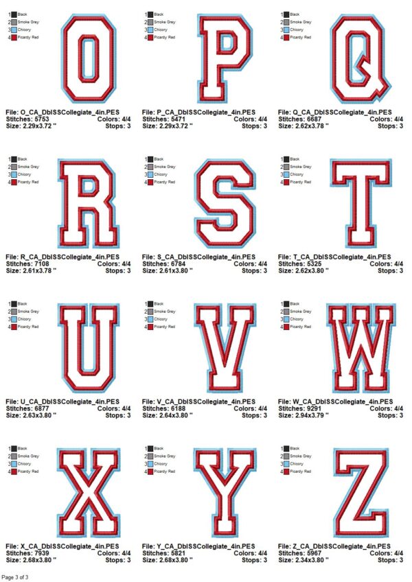 Narrow Collegiate Double Satin Alphabet Applique Design - Creative ...