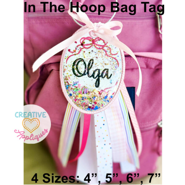 Oval Bow Bag Tag In the Hoop Design