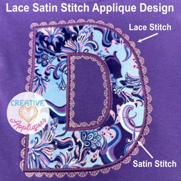 Lace Satin Block Alphabet Applique Designs - Creative Appliques